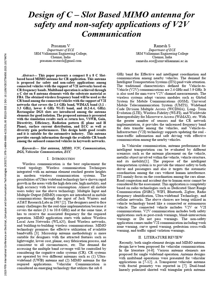 Design of C Slot Based MIMO Antenna For Safety and Non-Safety ...