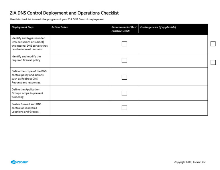 DNS Control Deployment Operations Checklist | PDF