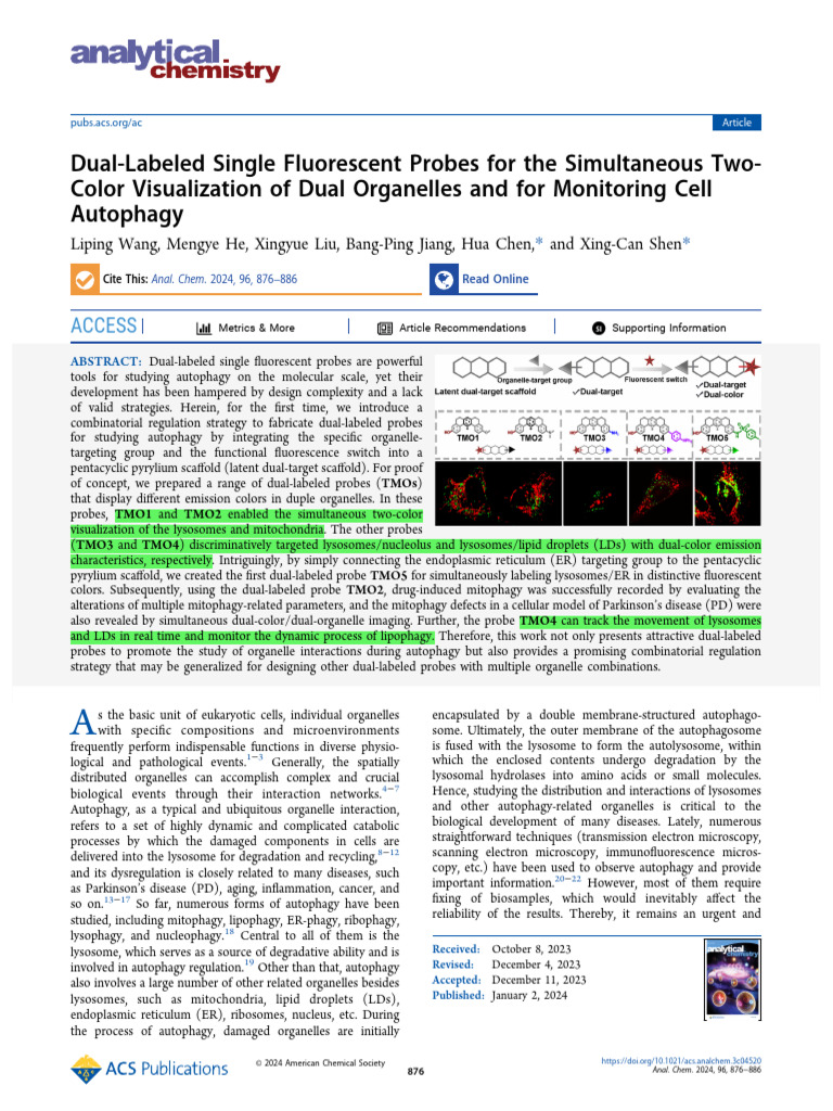 Wang Et Al 2024 Dual Labeled Single Fluorescent Probes For The Simultaneous Two Color ...