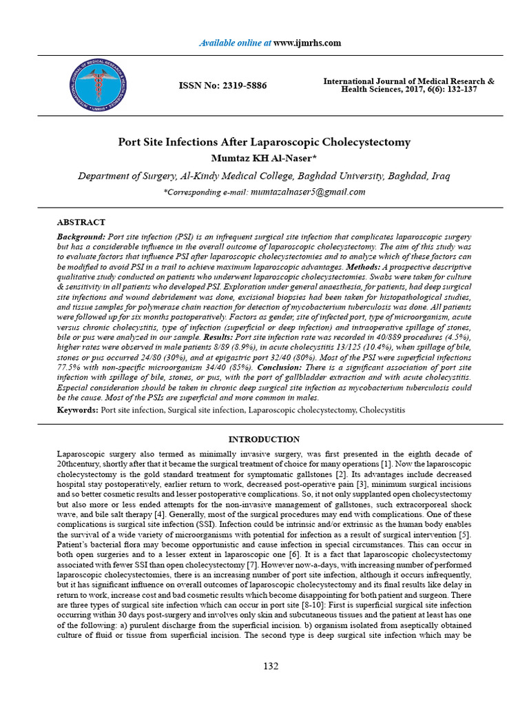 Port Site Infections After Laparoscopic Cholecystectomy | PDF ...