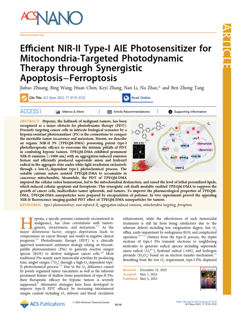 Zhuang Et Al 2023 Efficient Nir II Type I Aie Photosensitizer For Mitochondria Targeted ...