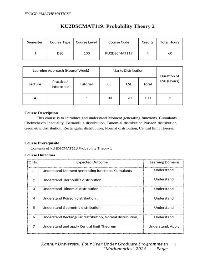 B2 - Probability Theory 2 | PDF | Probability Distribution | Probability Theory