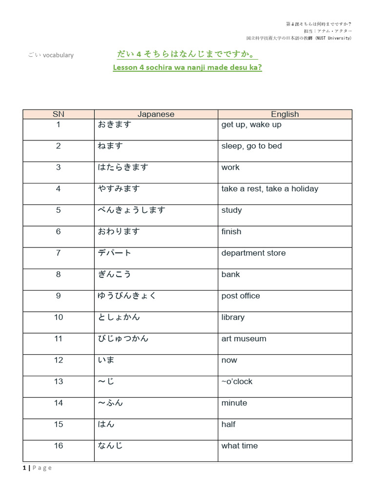 Japanese Lesson 4 | PDF
