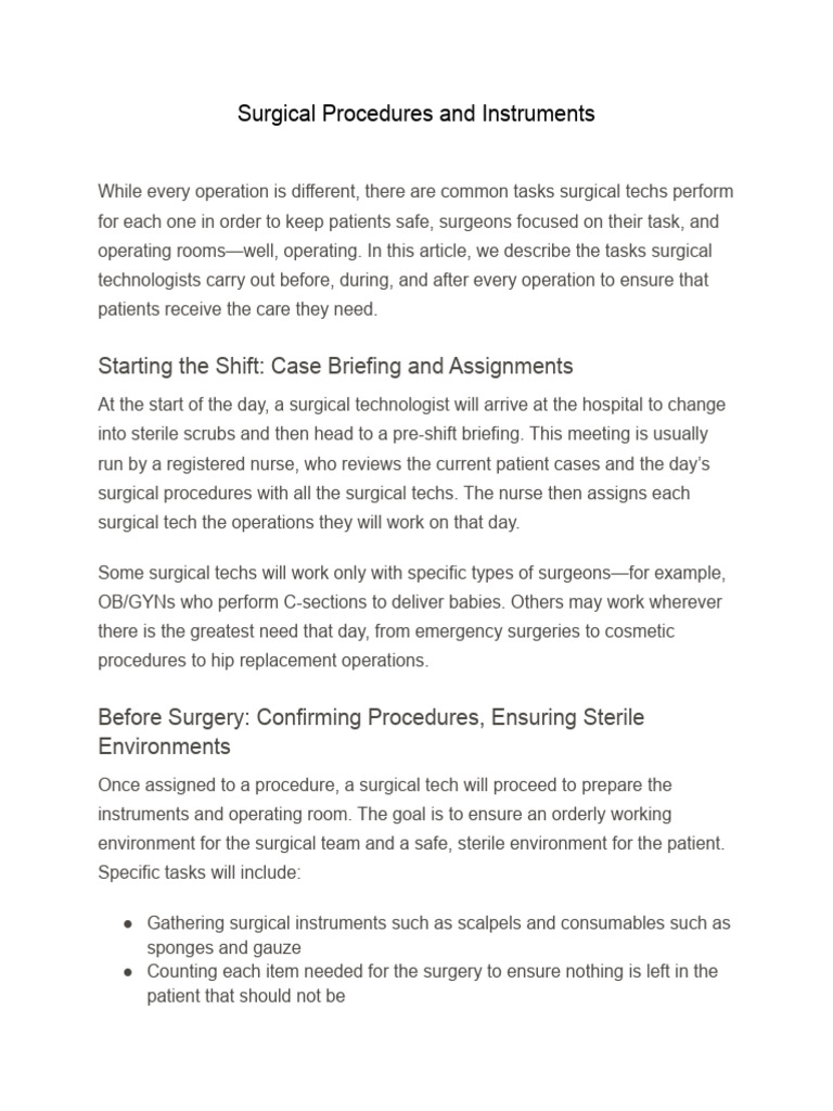 Surgical Procedures and Instruments | PDF | Surgery | Health Care