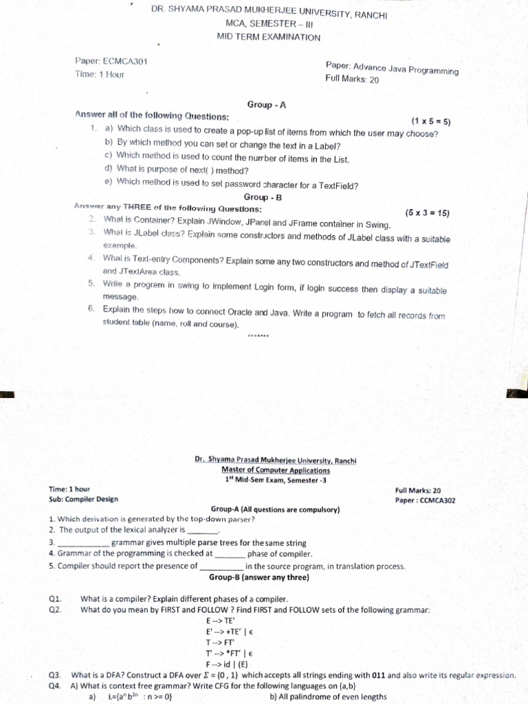 Mca Sem3 - Mid | PDF | Parsing | Compiler