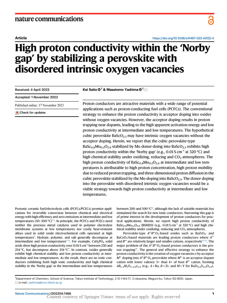 High Proton Conductivity Within The Norby Gap by | PDF | Doping ...