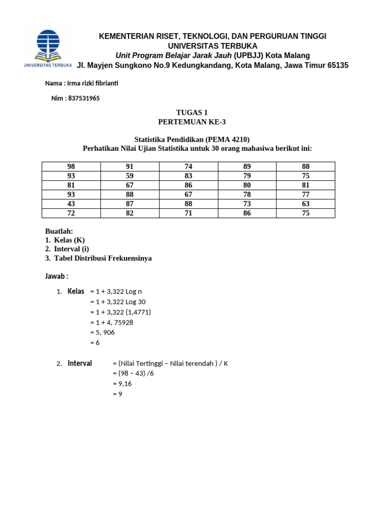 tugas statistik tugas 1 | PDF