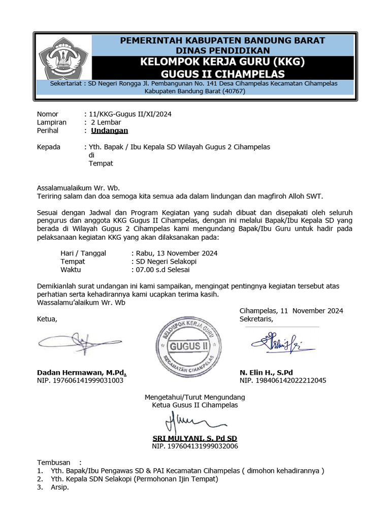 Surat Undangan Kkg Gugus II _ Bulan November 2024 | PDF