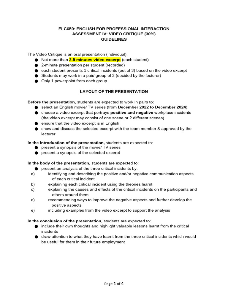 Elc650 VC Guidelines (20244) | PDF | Communication | Human Communication