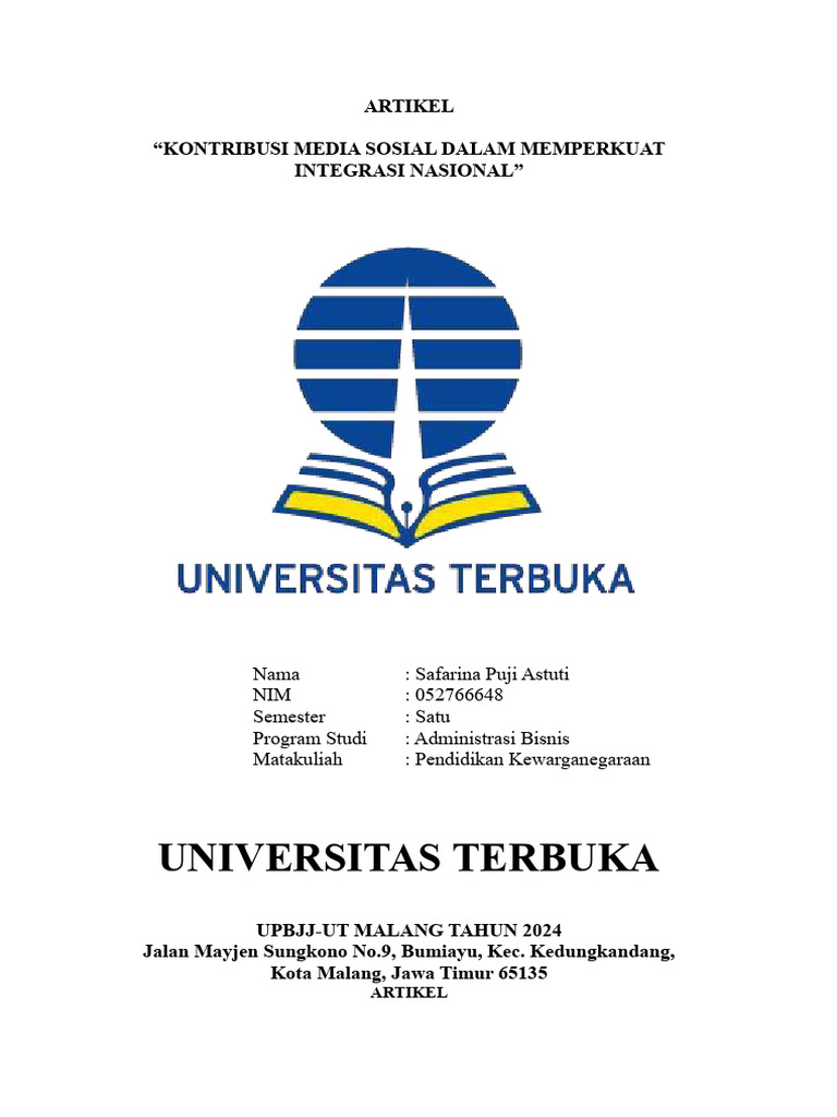 PKN TUGAS 2 ARTIKEL TUTON (SAFARINA 052766648) | PDF