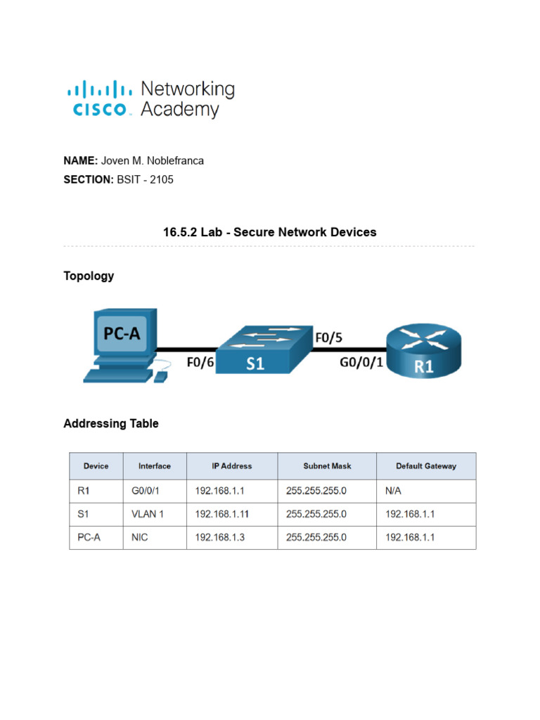 16.5.2 Lab - Secure Network Devices | PDF | System Software | Software