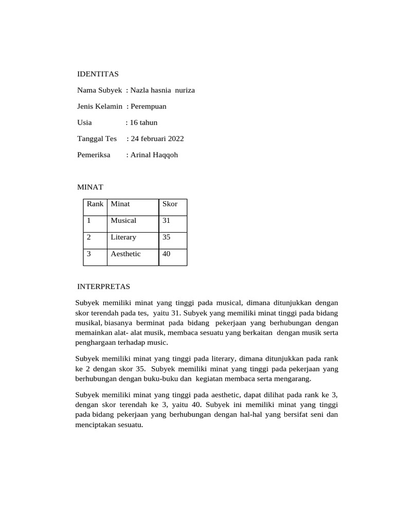 Laporan Hasil Tes | PDF