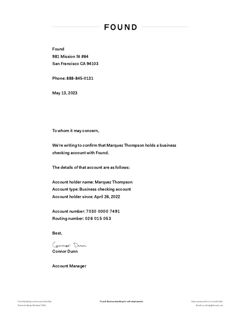 Found Deposit Proof Letter | PDF
