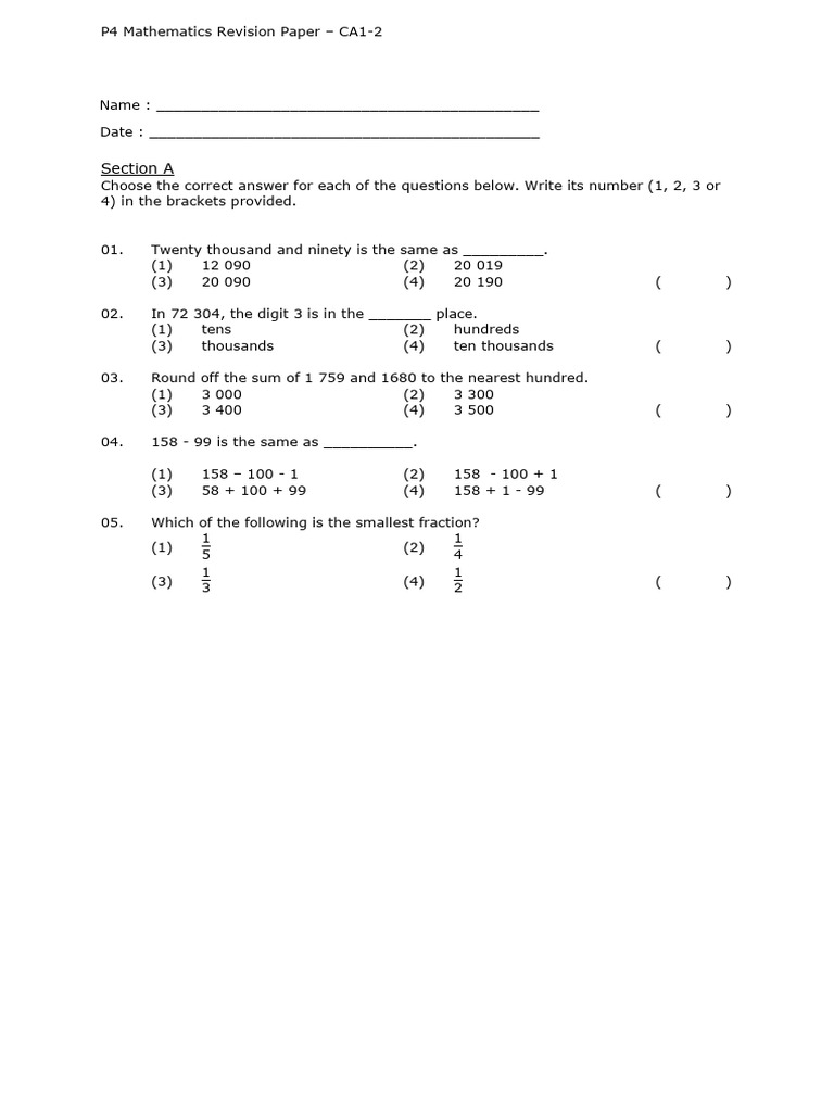 P4M-CA1-2 | PDF | Mathematics | Arithmetic