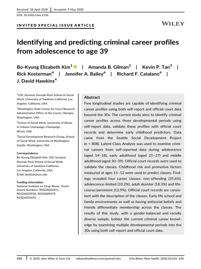 Criminal Career Profiles from Adolescence to 39 | PDF | Juvenile ...