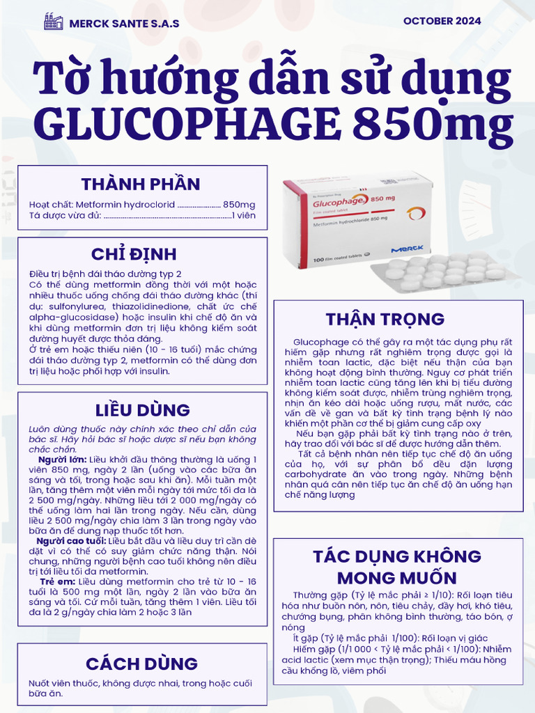 Tờ Hướng Dẫn Sử Dụng Glucophage 850mg | PDF