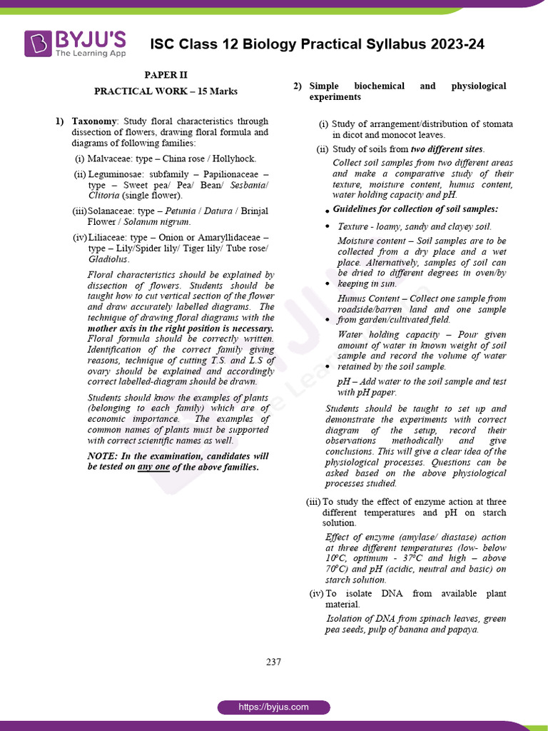 ISC Class 12 Biology Practical Syllabus 2023 24 | PDF | Dna | Genetics