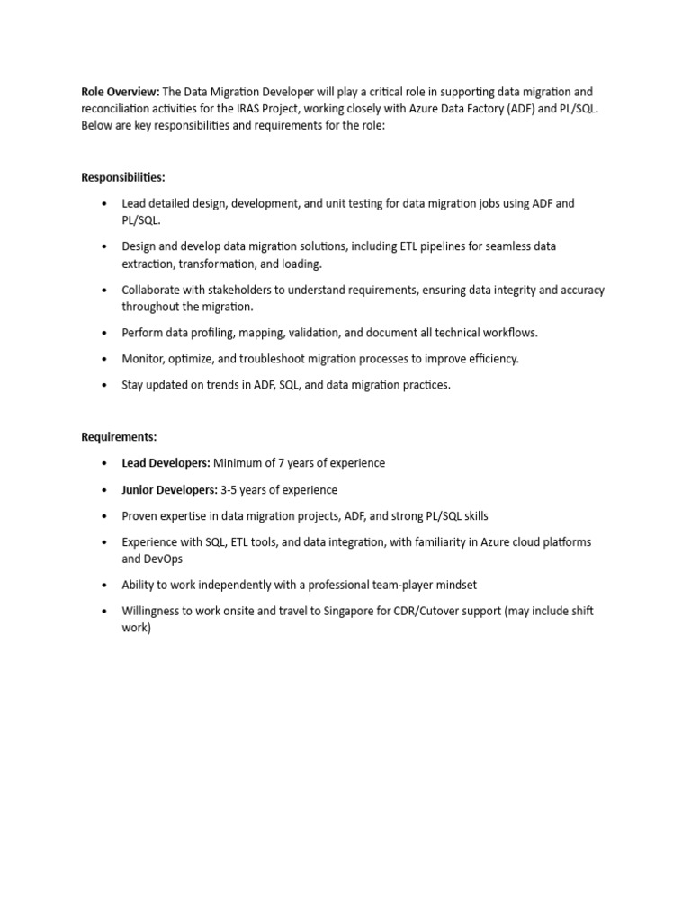 JD - Microsoft SQL Server Migration Assistant (SSMA) | PDF JD - Microsoft SQL Server Migration Assistant (SSMA) | PDF