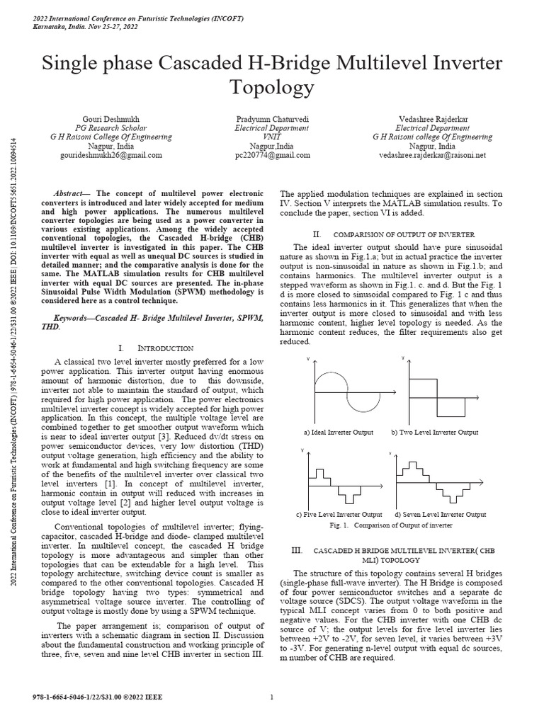Single Phase Cascaded H-Bridge Multilevel Inverter Topology | PDF ...