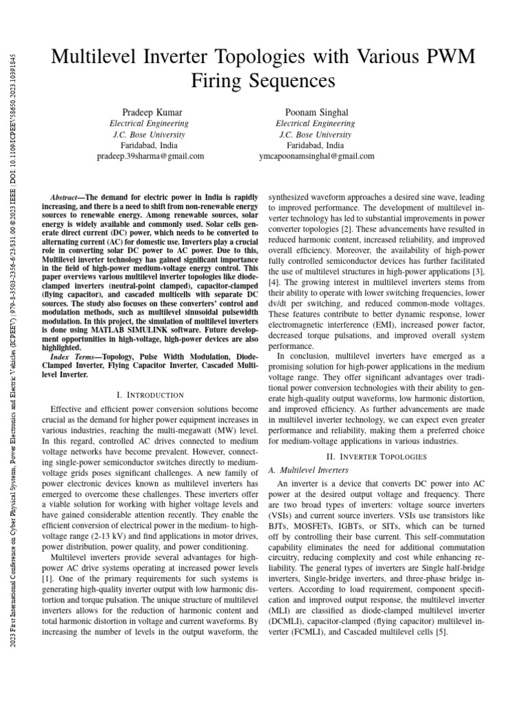 Multilevel Inverter Topologies With Various PWM Firing Sequences | PDF ...