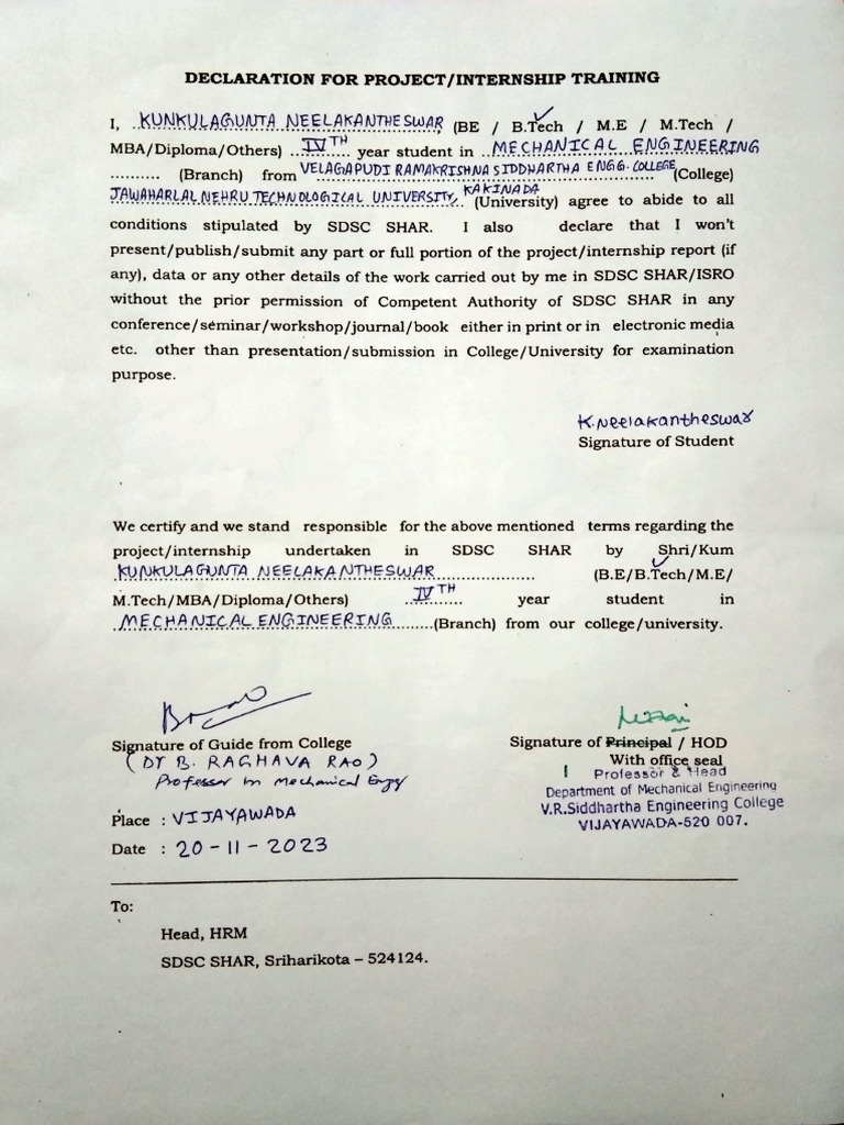 Declaration Form Isro - SDSC Shar | PDF