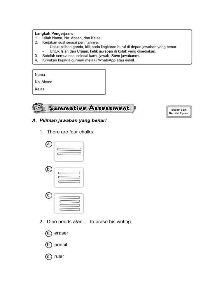 SD Bahasa Inggris 2 Summative Assesment 3 | PDF | Educational Devices ...