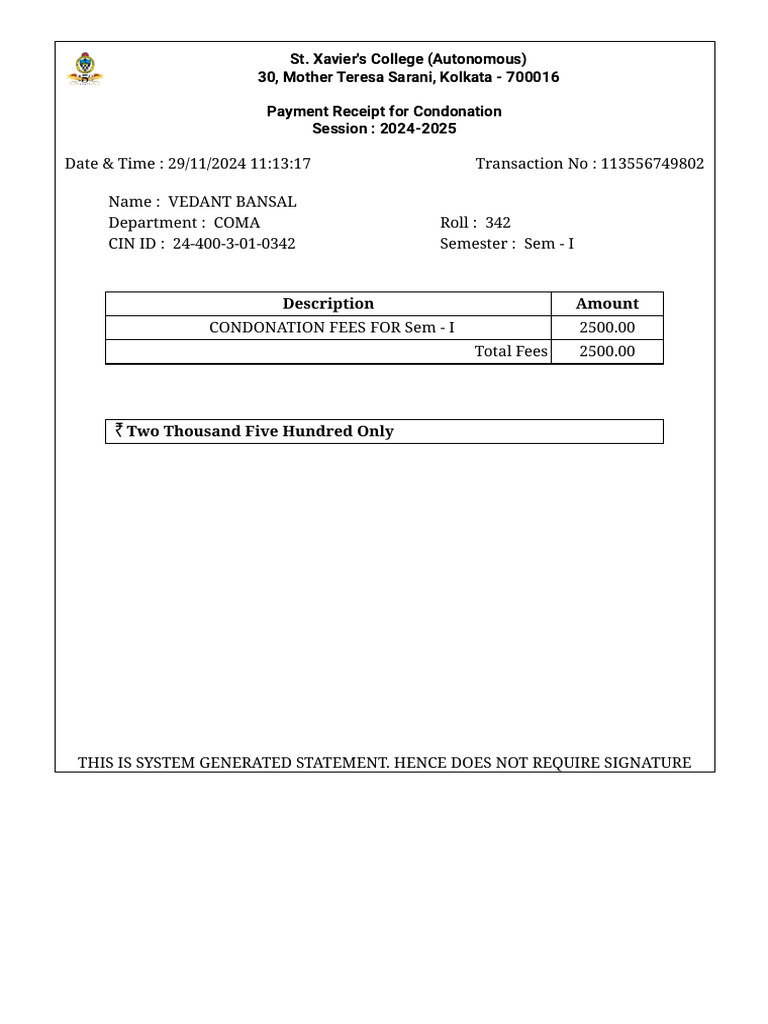 Fees Receipt | PDF