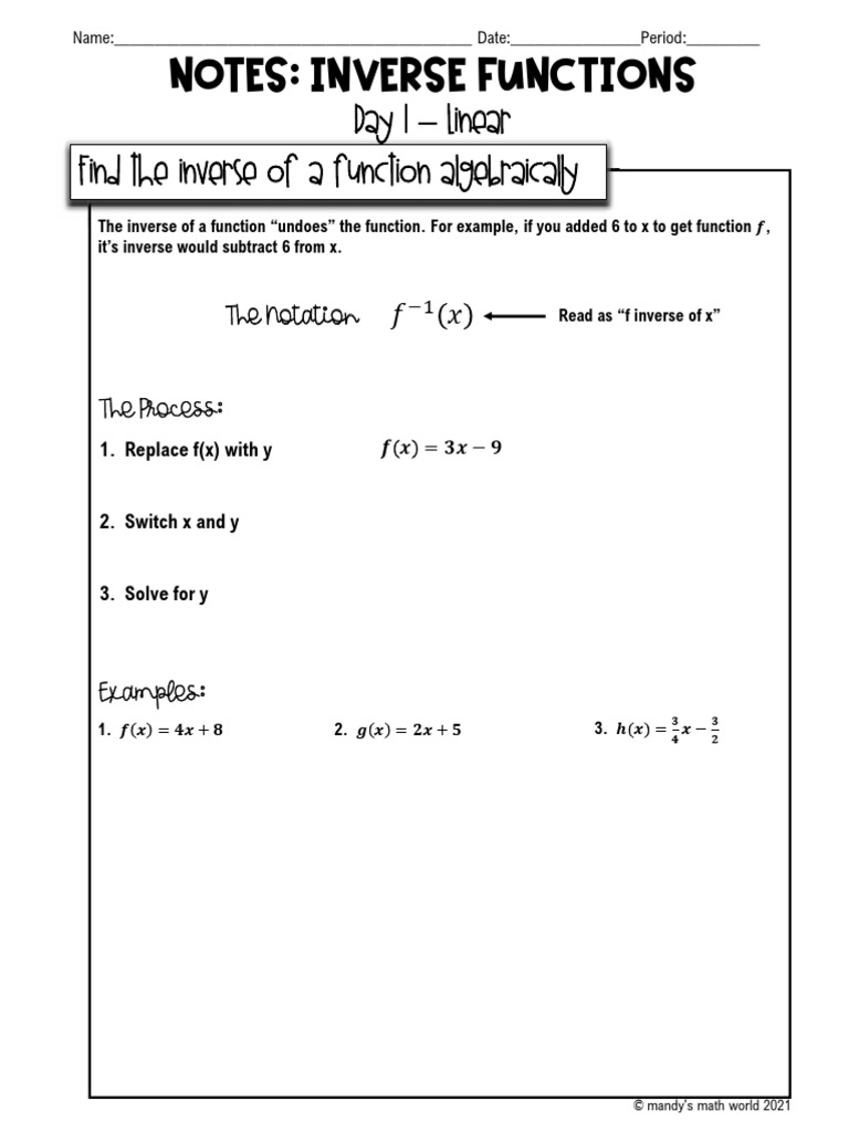 Inverse Functions: Algebraic Method | PDF | Function (Mathematics ...
