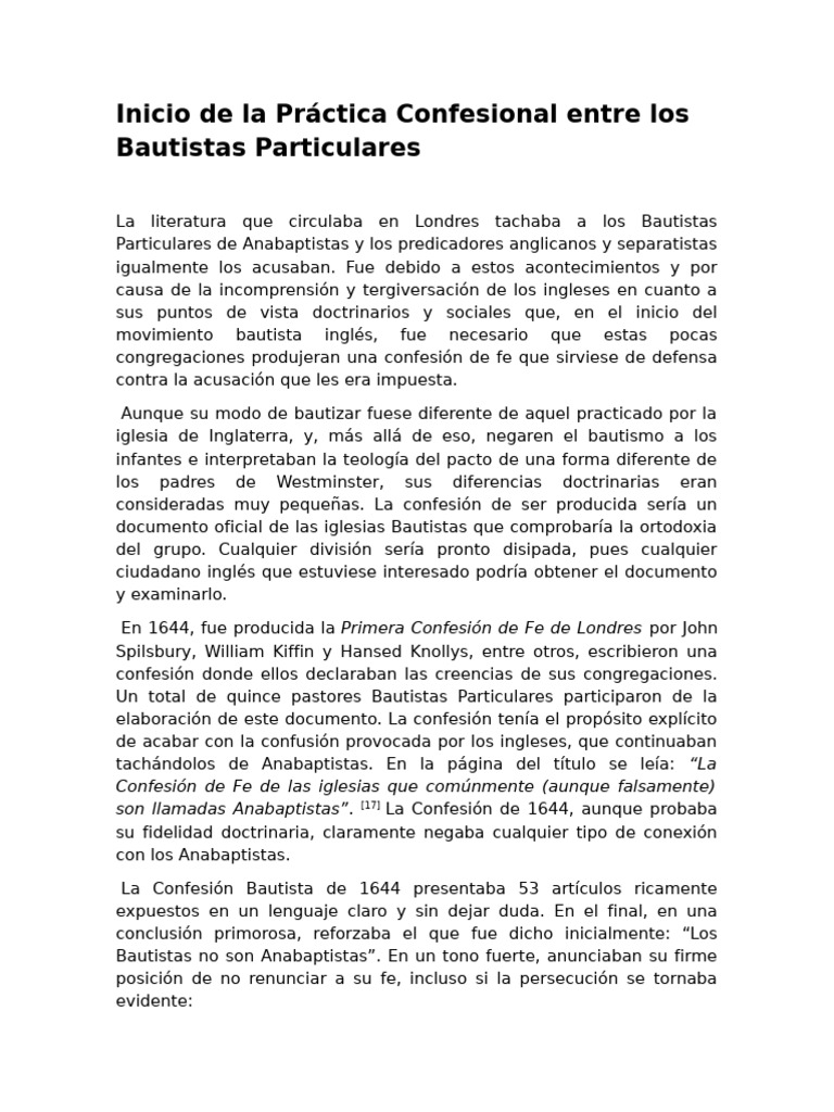Confesiones de Fe Bautistas (1644-1689) | PDF | Bautistas ...