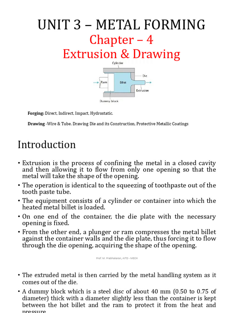 Chapter 4 Extrusion and Drawing | PDF | Extrusion | Wire