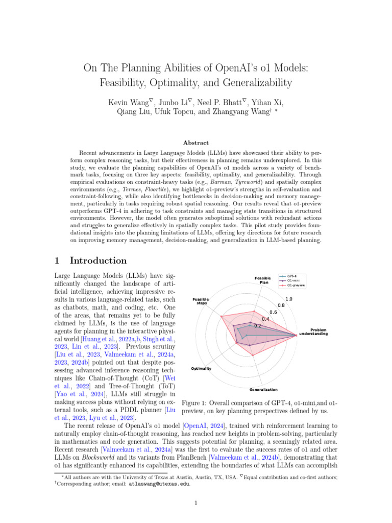 Paper - Planning Abilities of OpenAI O1 Models | PDF | Complexity | Reason