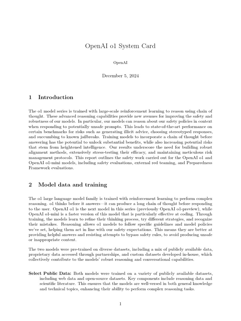 OpenAI o1 System Card | PDF | Accuracy And Precision | Risk