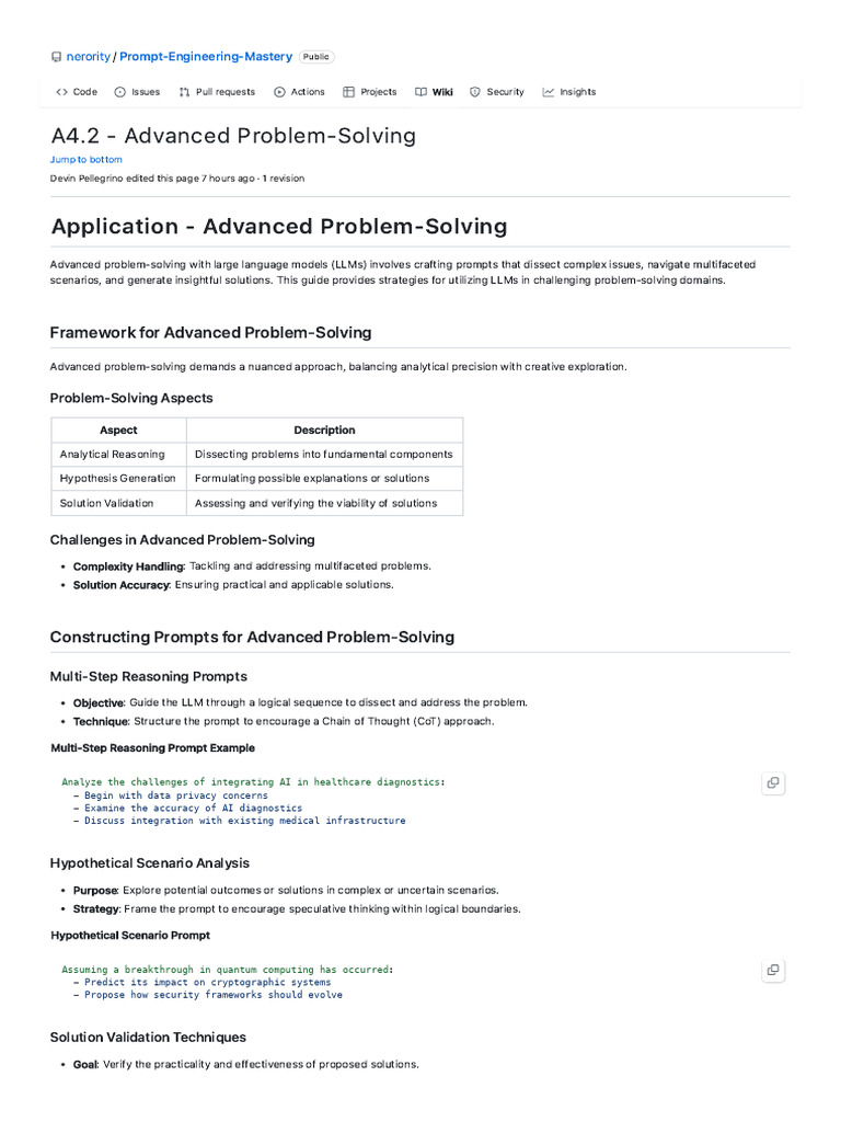 A4.2 ‐ Advanced Problem‐Solving · Nerority_Prompt-Engineering-Mastery Wiki · GitHub | PDF ...