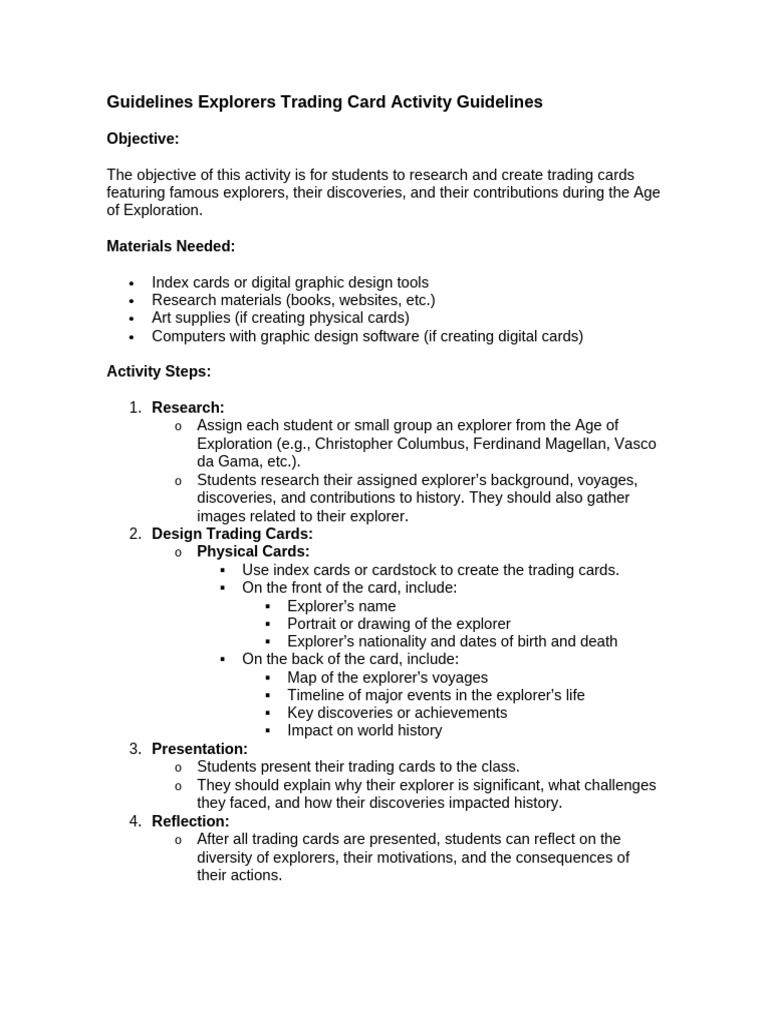 GUIDELINES_EXPLORER_TRADING_CARDS | PDF