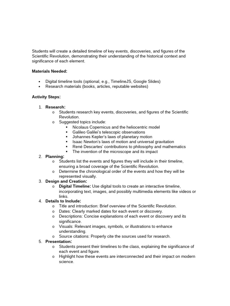Guidelines Scientific Revolution Timeline | PDF