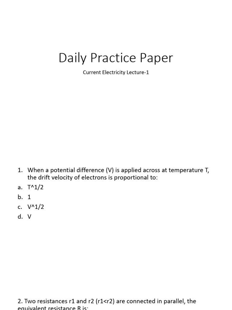 Daily Practice Paper - Current and Electricity - Lecture 1 | PDF