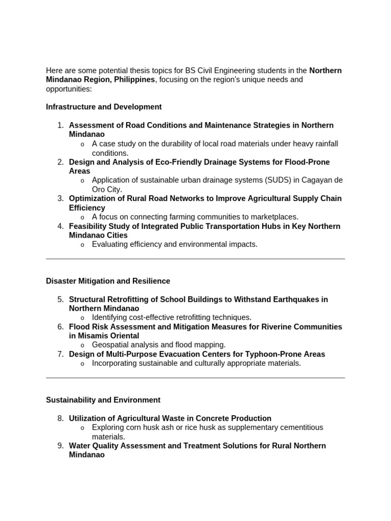Thesis Topics for Civil Engineering in Mindanao | PDF | Infrastructure ...