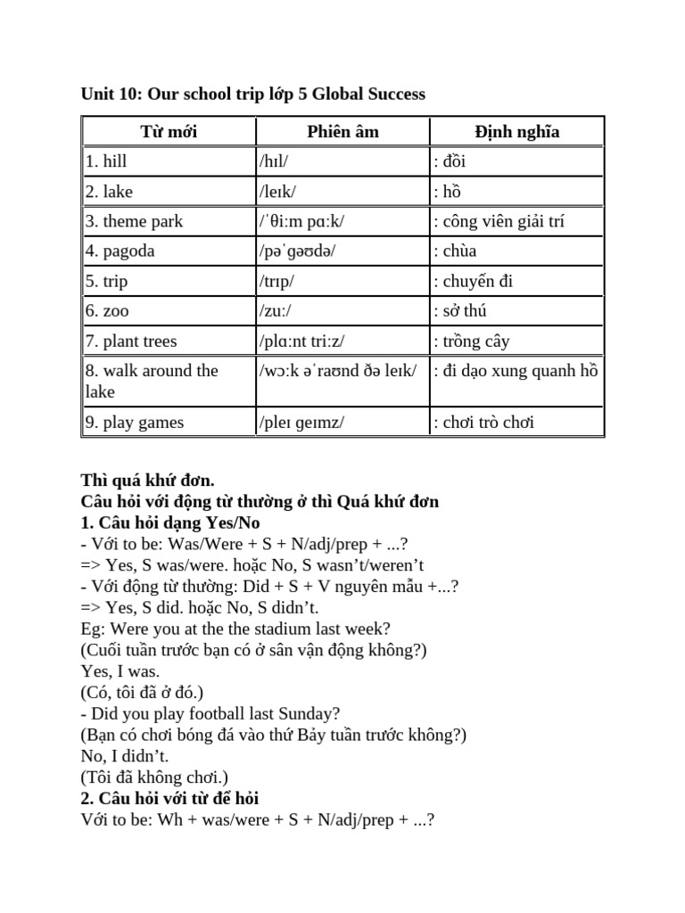 Unit 10 Our School Trip L P 5 Global Success | PDF