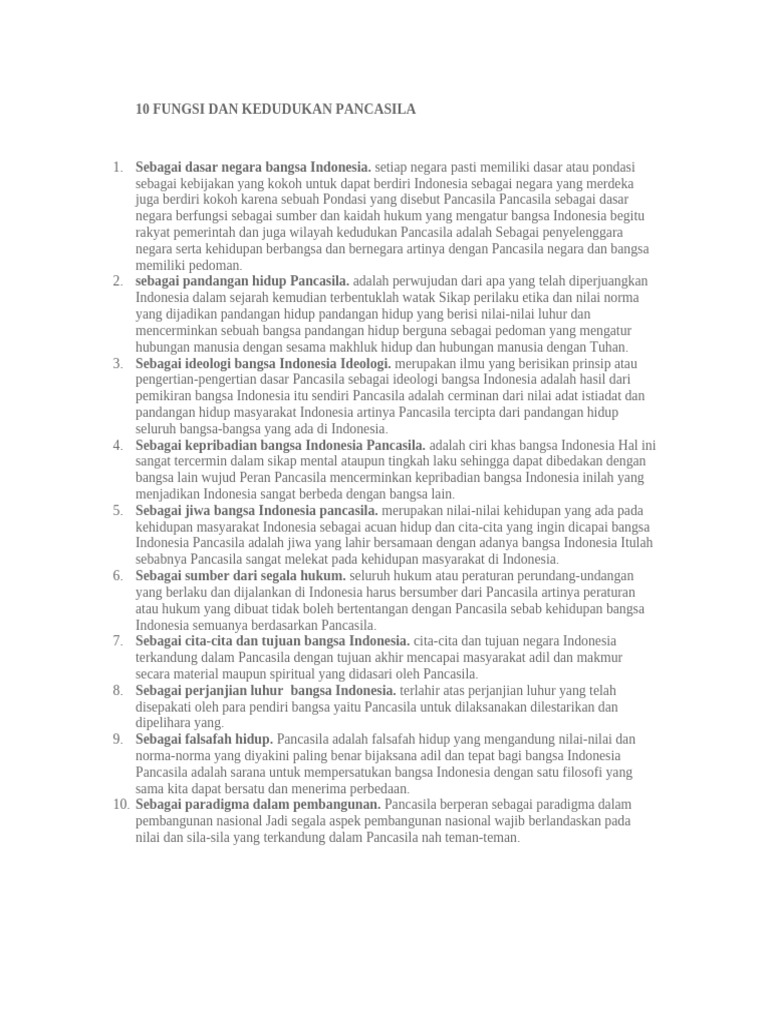 10 FUNGSI DAN KEDUDUKAN PANCASILA | PDF