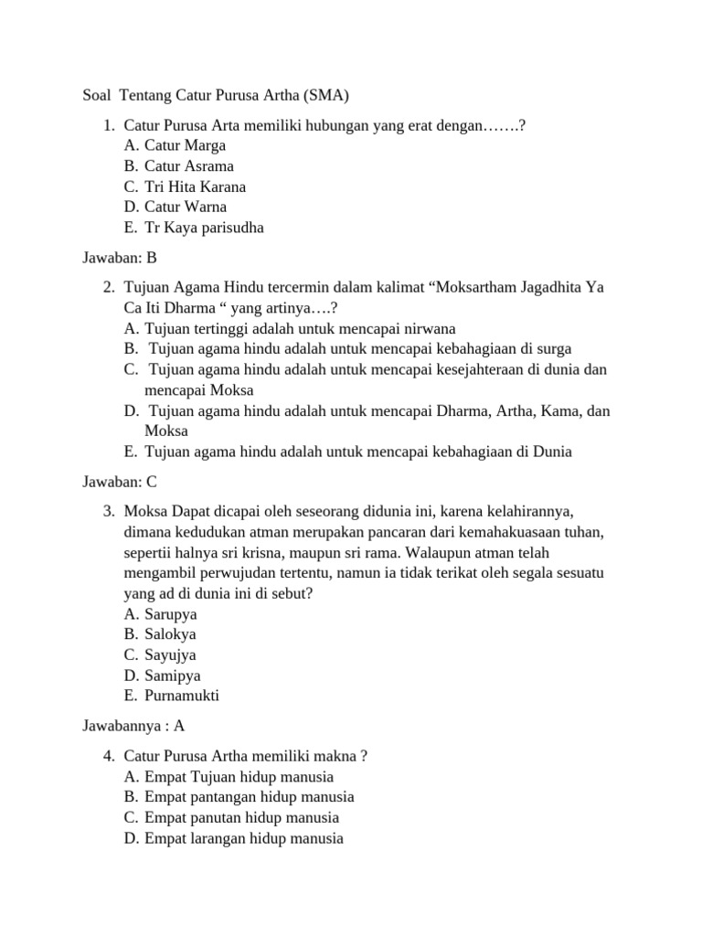 Soal LCCH Materi Catur Purusa Artha | PDF