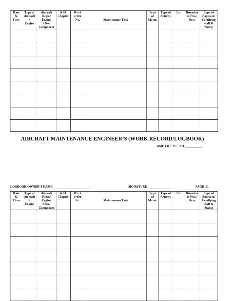AME Log Book Format | PDF | Flight | Professional Titles And Certifications