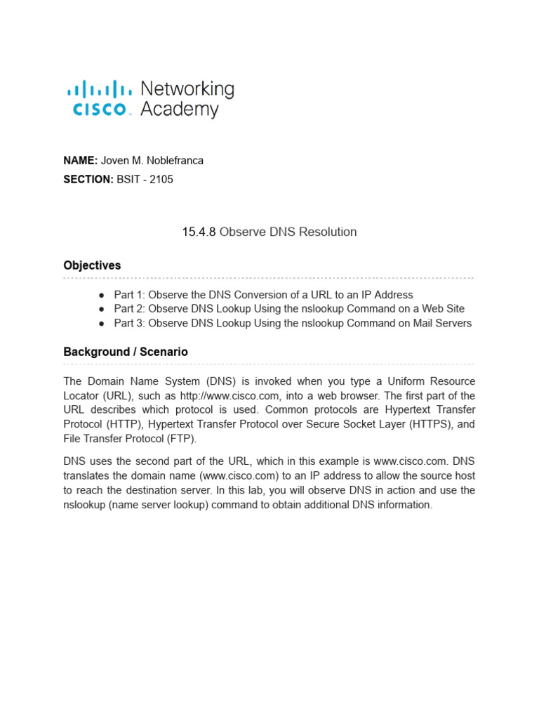 15.4.8 Observe DNS Resolution | PDF | Domain Name System | Ip Address