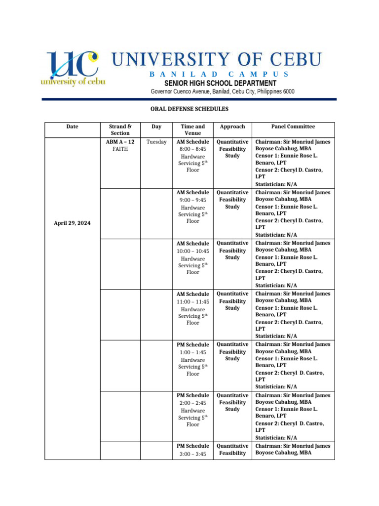 Oral-Defense-schedule Abm 2ndsem2023 2024 | PDF | Statistics | Observation