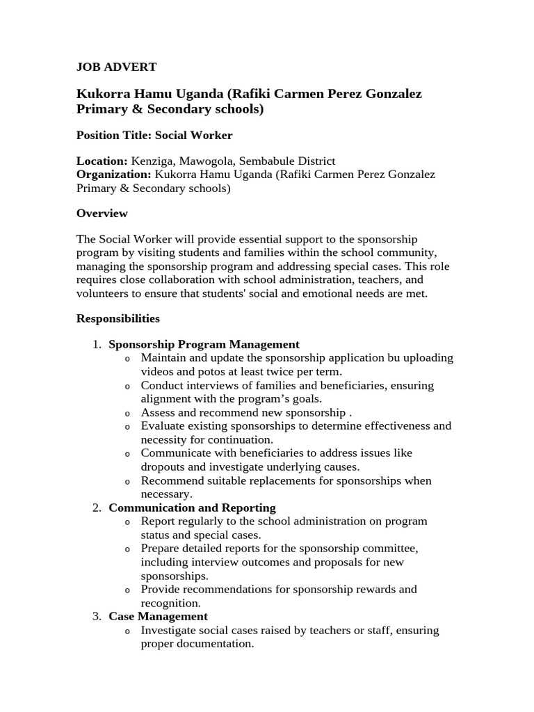 Social Worker Job Advert | PDF | Social Work | Communication