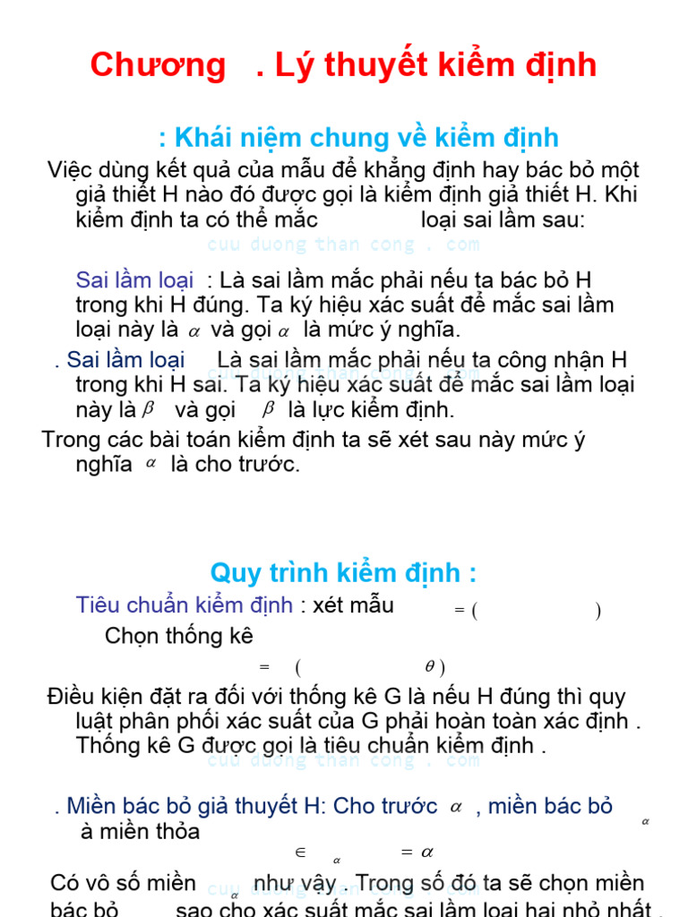 Xac Suat Thong Ke Nguyen Dinh Huy Chuong 7 Ly Thuyet Kiem Dinh (Cuuduongthancong - Com) | PDF