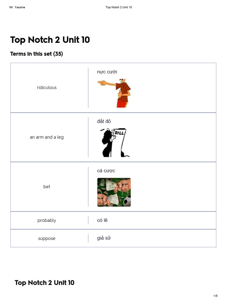 Top Notch 2 List of Vocabulary in Unit 10 | PDF
