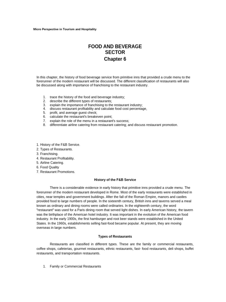 Food & Beverage Sector Overview | PDF | Restaurants | Delicatessen