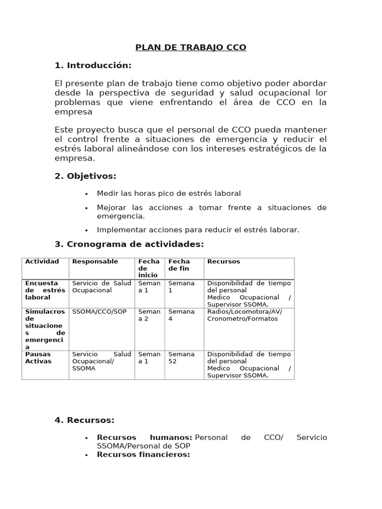 PLAN DE TRABAJO CCO | PDF