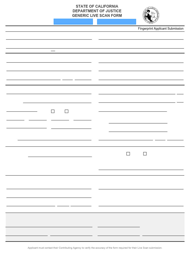 California Live Scan Form Generic | PDF | Department Of Motor Vehicles ...