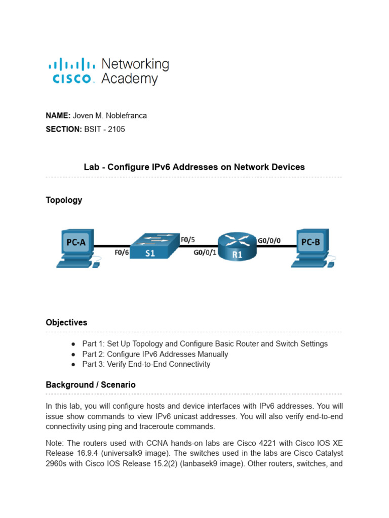 Configure IPv6 on Network Devices | PDF | I Pv6 | Data Transmission